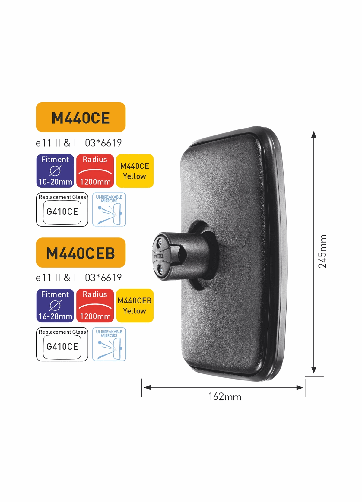 Ashtree Unbreakable Mirror M440CE - Class II & III | High-Quality ...